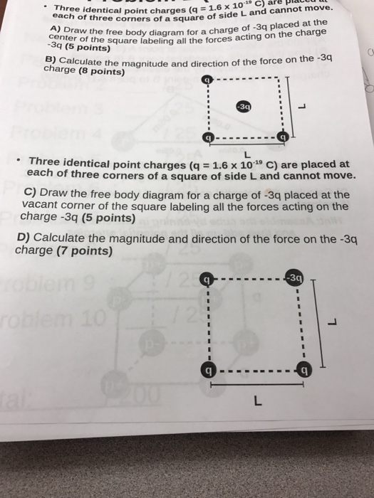 Solved Draw the free body diagram for a charge of -3q placed | Chegg.com