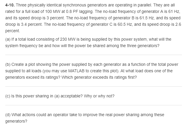 Solved 4-10. Three physically identical synchronous | Chegg.com