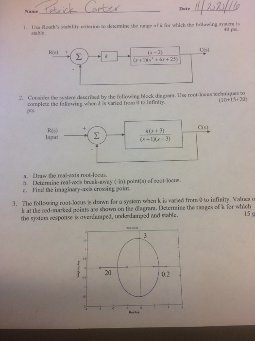 Solved Use Routh's stability criterion to determine the | Chegg.com