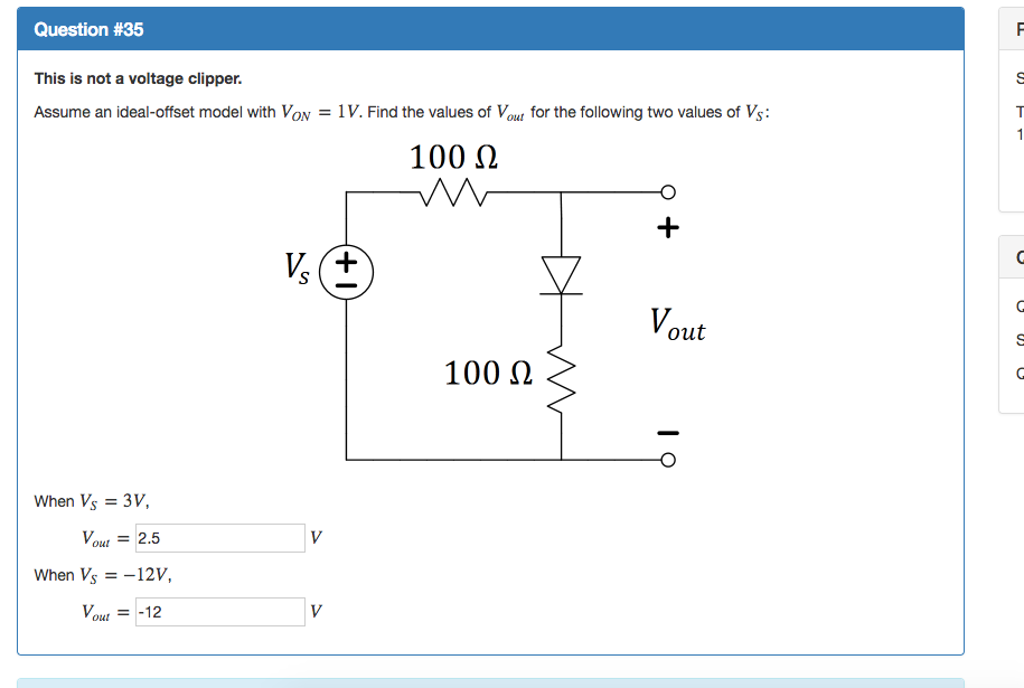 Solved Assume an ideal-offset model with VON=1VVON=1V. Find | Chegg.com