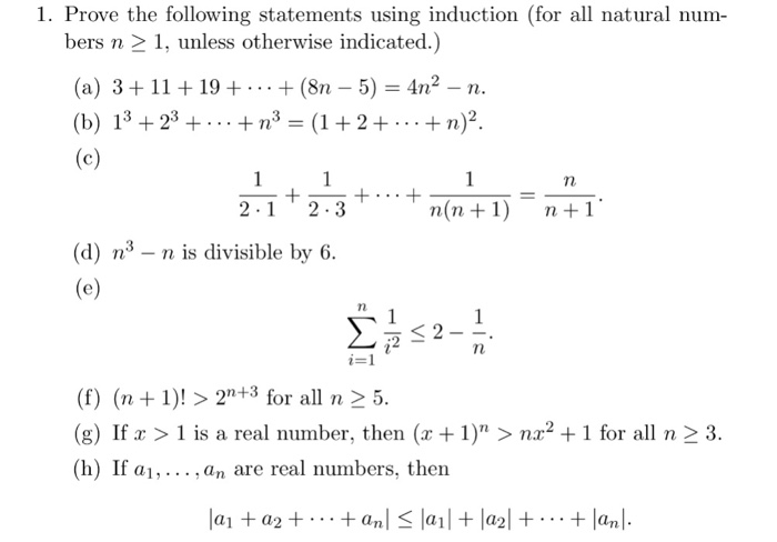 Solved Prove the following statements using induction (for | Chegg.com