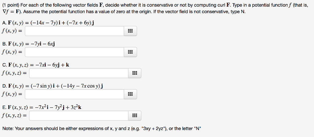Solved (1 point) For each of the following vector fields F, | Chegg.com