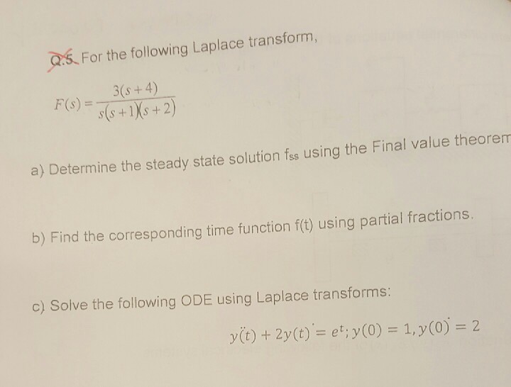 Solved For the following Laplace transform, F)3(+4) s(s+X+2) | Chegg.com