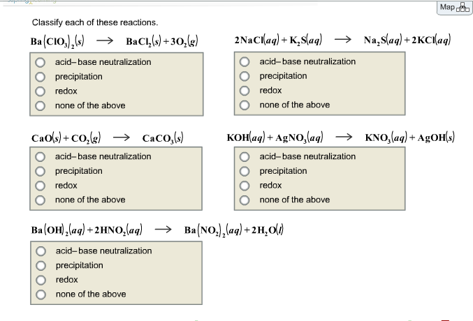 Solved Classify each of these reactions. Ba (ClO_3)_2 (s) | Chegg.com