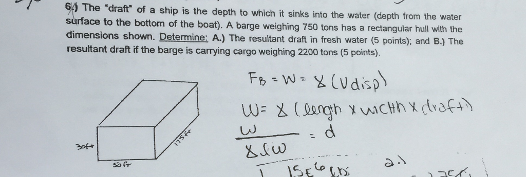 Solved The "draft" of a ship is the depth to which it sinks | Chegg.com