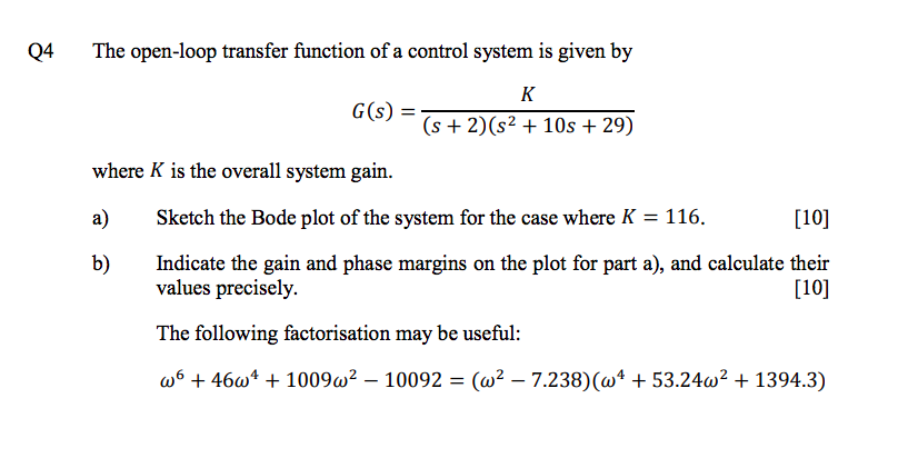 Solved Q4 The open-loop transfer function of a control | Chegg.com