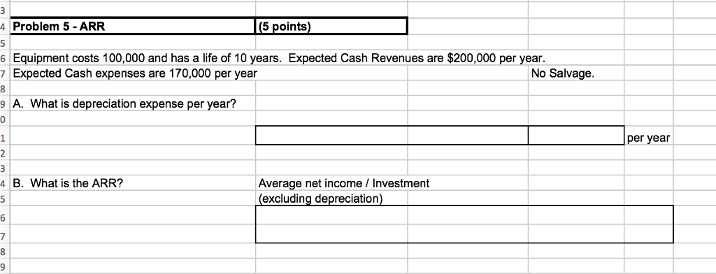 Solved 4 Problem 5-ARR (5 points 6 Equipment costs 100,000 | Chegg.com