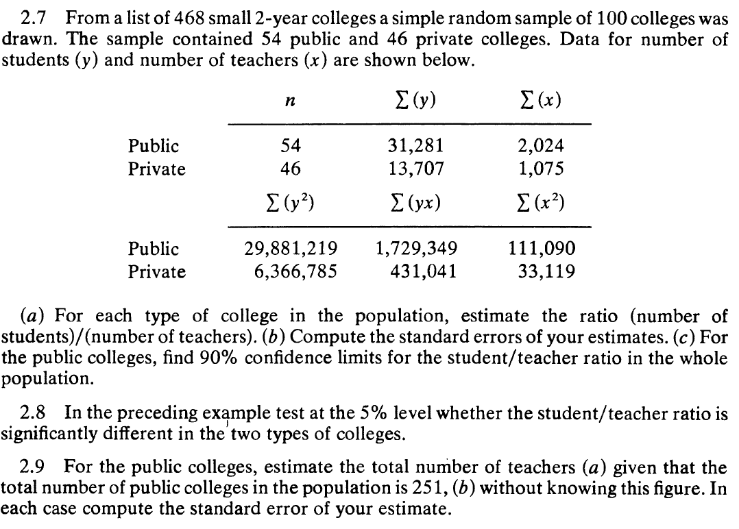 Solved From a list of 468 small 2-year colleges a simple | Chegg.com