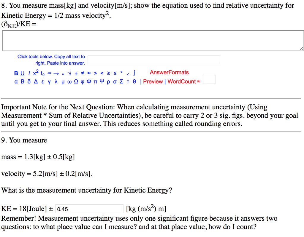 Solved You measure mass[kg] and velocity [m/s]; show the | Chegg.com