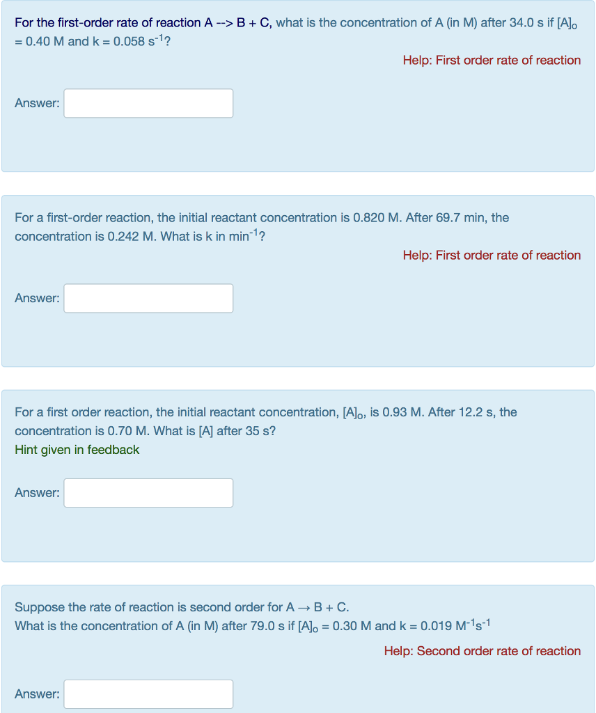 Solved For the first-order rate of reaction A rightarrow B + | Chegg.com