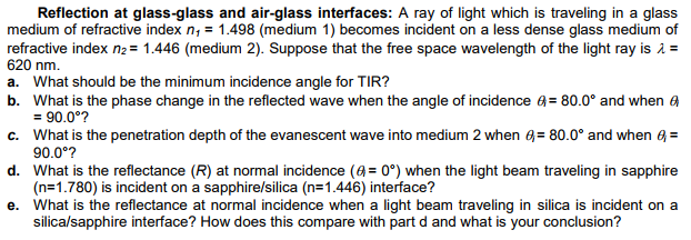 Solved Reflection at glass-glass and air-glass interfaces: A | Chegg.com