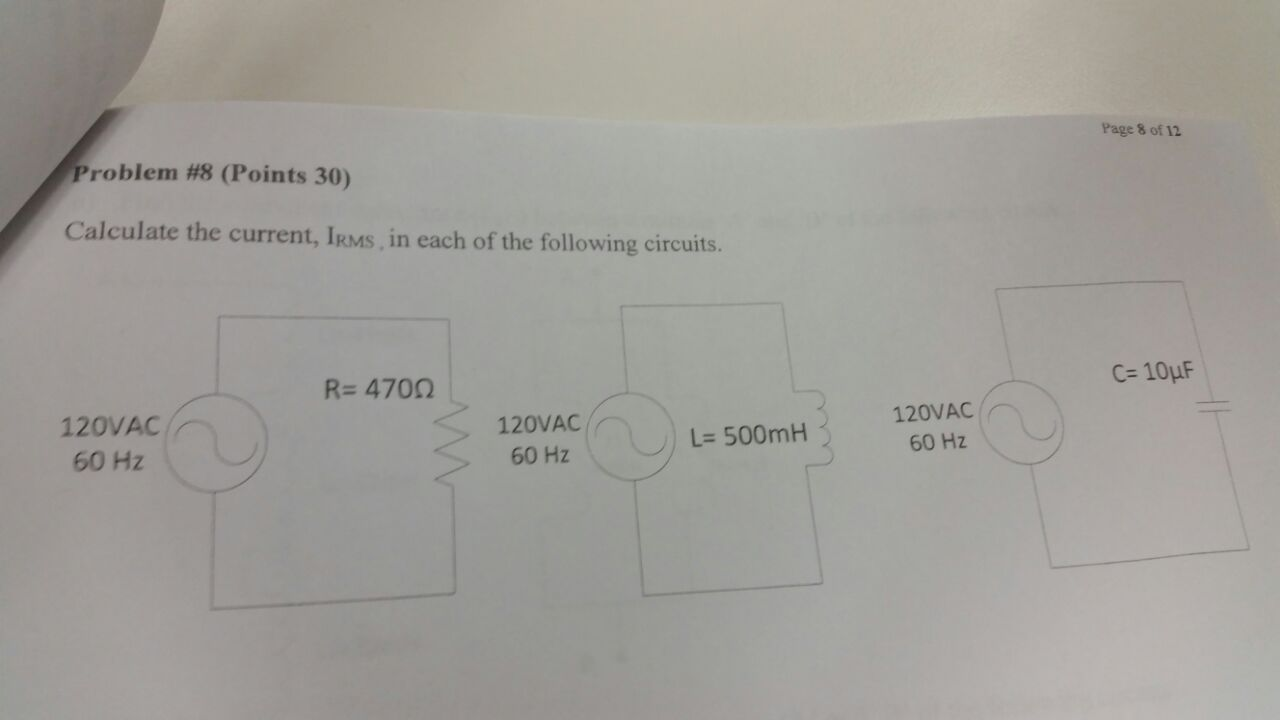 Solved Calculate the current , IRMS, in each of the | Chegg.com
