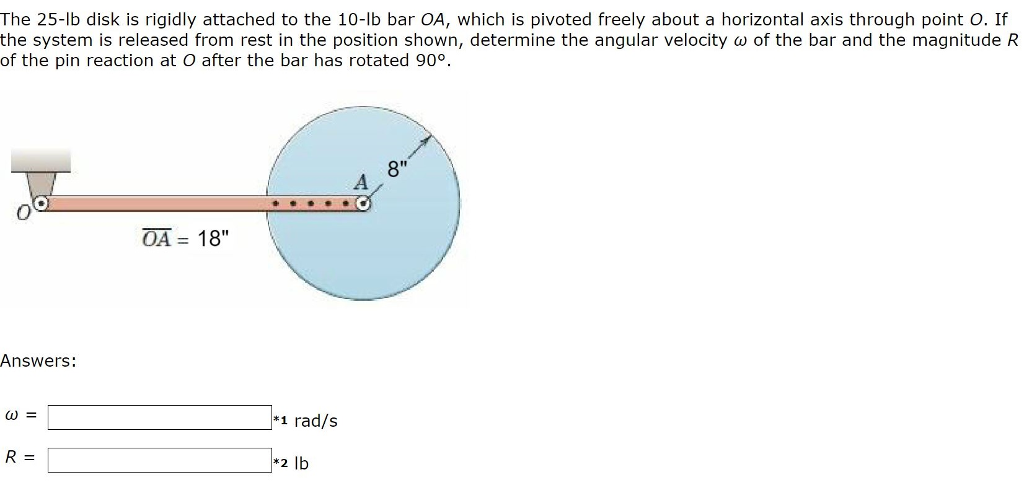 Solved The 25-lb disk is rigidly attached to the 10-lb bar | Chegg.com