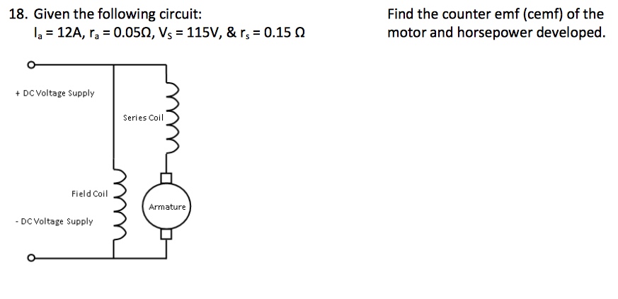 Solved Find the counter emf (cemf) of the motor and | Chegg.com
