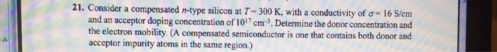 Solved Consider a compensated n-type silicon at T- 300 K, | Chegg.com