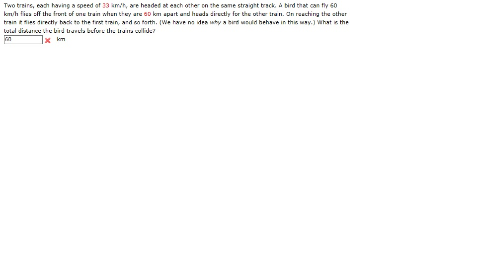 Solved Two trains, each having a speed of 33 km/h, are | Chegg.com