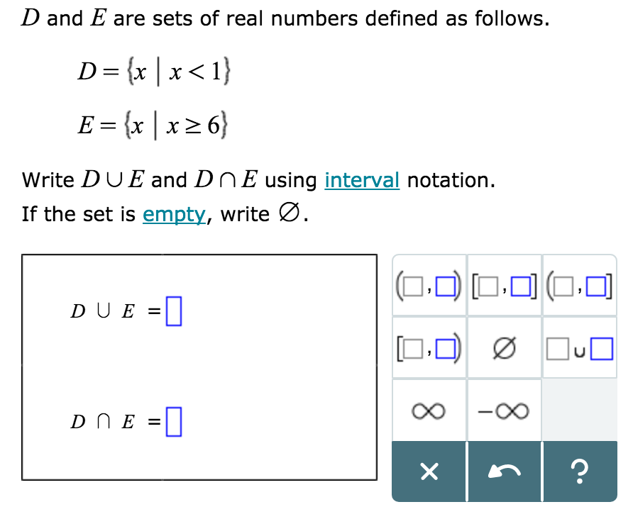 Solved D and E are sets of real numbers defined as follows. | Chegg.com