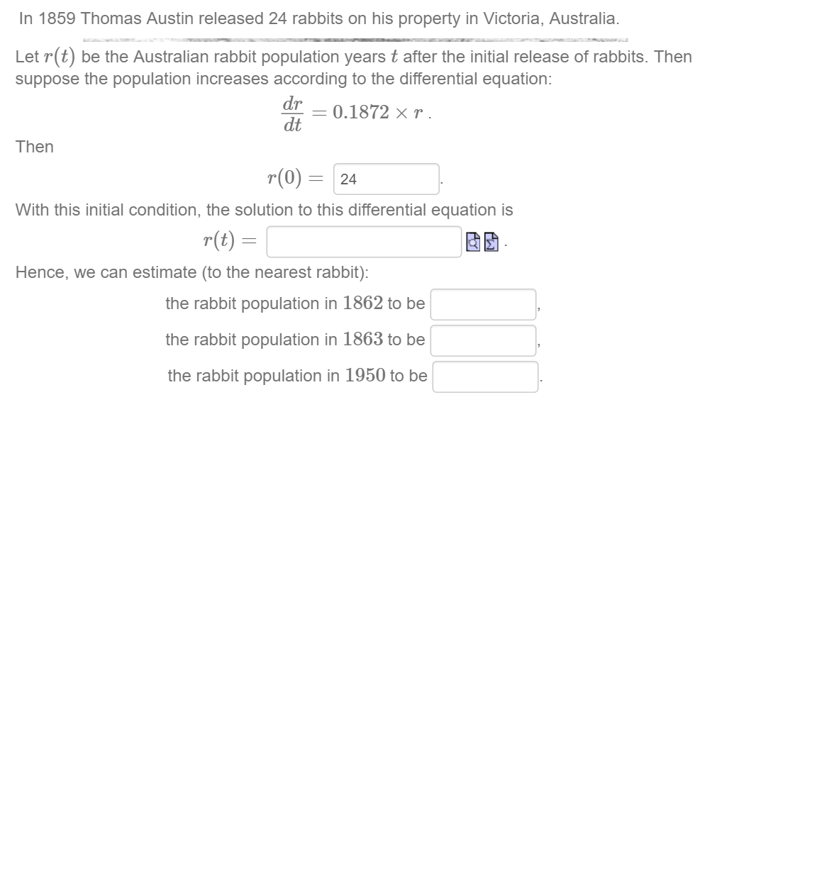 Solved In 1859 Thomas Austin released 24 rabbits on his | Chegg.com