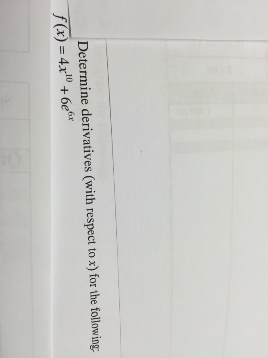 Solved Determine derivatives (with respect to x) for the | Chegg.com