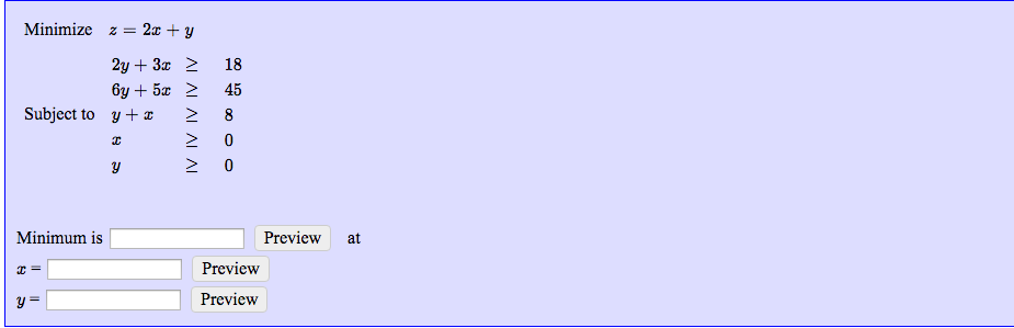 Solved Minimize Z 2x Y 2y 3x Greater Than Or Equal To