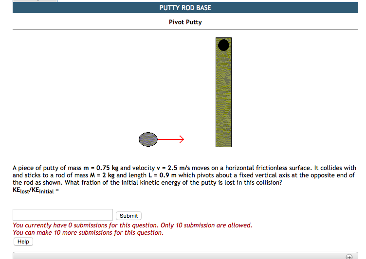 Solved Pivot Putty A piece of putty of mass m = 0.75 kg and | Chegg.com