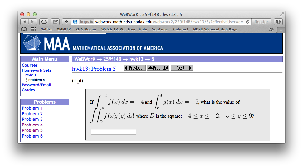 Solved O O O WeBWork 259f 14B hwk13 5 https webwork, math n | Chegg.com
