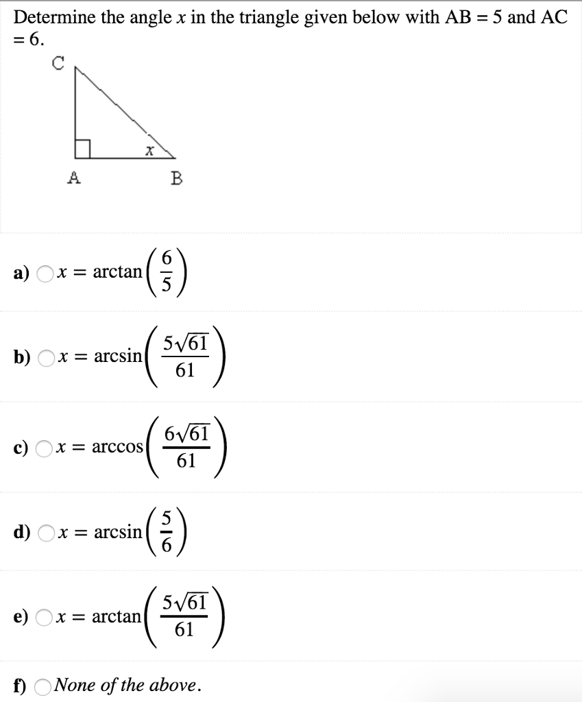 Solved Determine the angle x in the triangle given below | Chegg.com