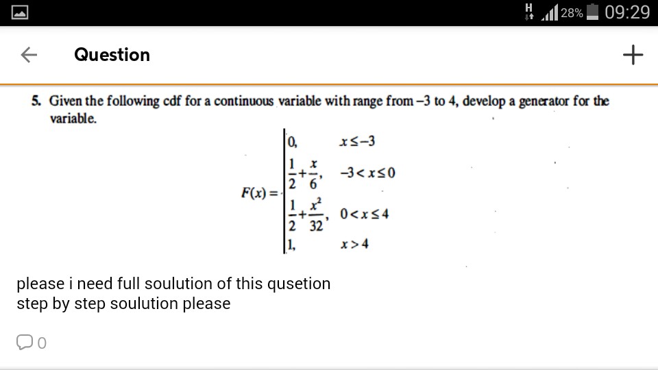 Solved "1128% 09:29 Question 5. Given the following cdf for | Chegg.com