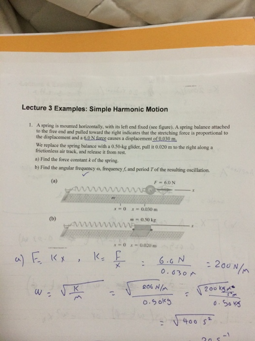 Solved Lecture 3 Examples: Simple Harmonic Motion 1. A | Chegg.com