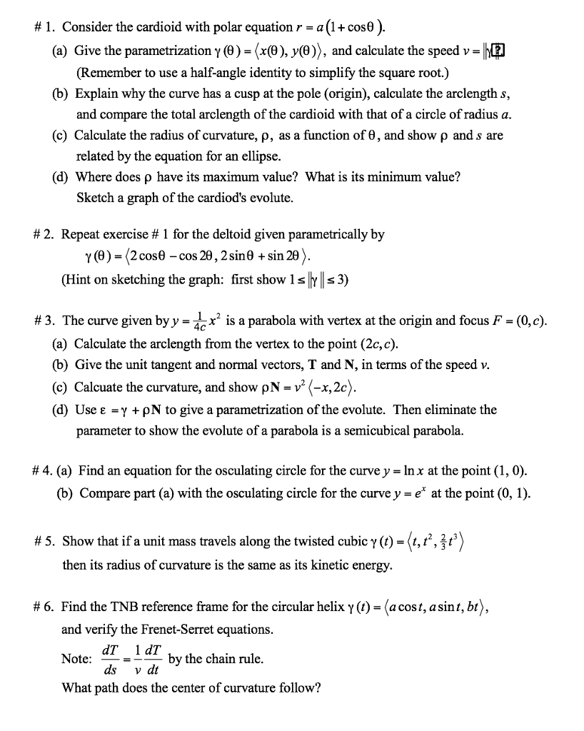 Solved #1 . Consider the cardioid with polar equation r-a (1 | Chegg.com