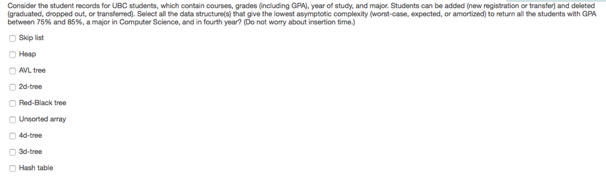 Consider the student records for UBC students, which | Chegg.com