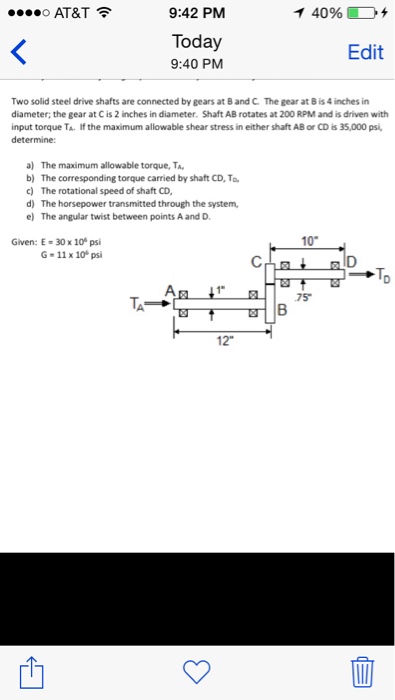 Solved Two solid steel drive shafts are connected by gears | Chegg.com