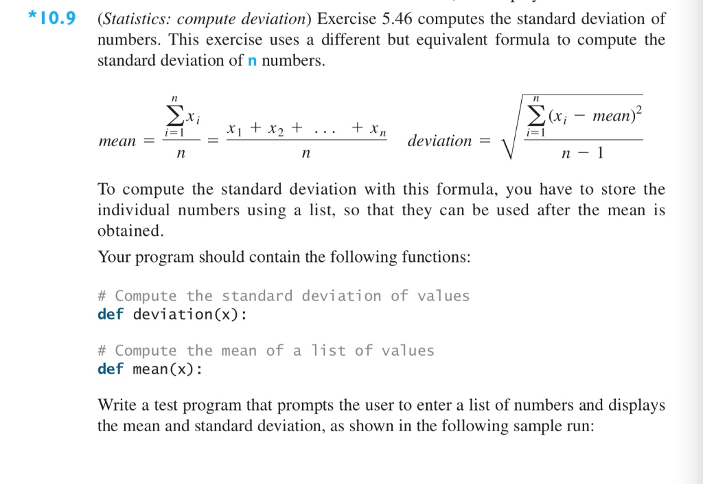 Solved *10.9 (Statistics: compute deviation) Exercise 5.46 | Chegg.com