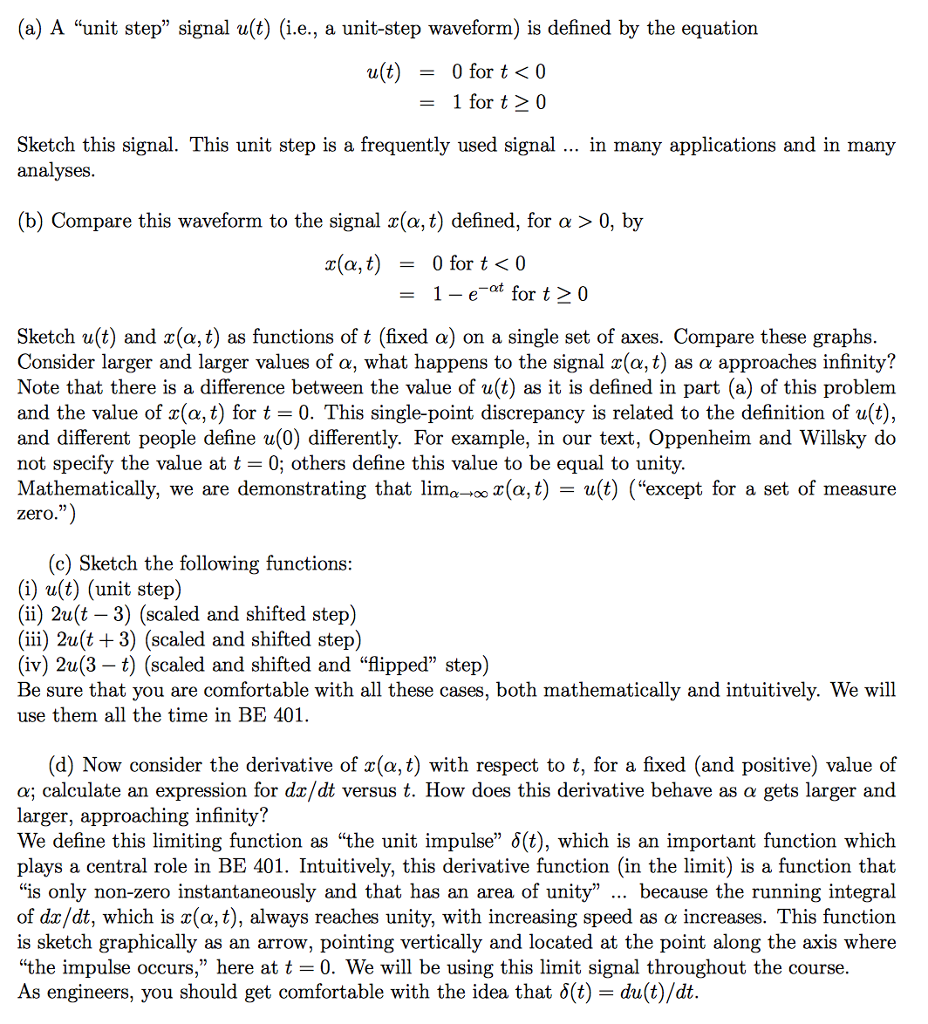 Solved (a) A "unit step" signal u(t) (i.e., a unit-step | Chegg.com