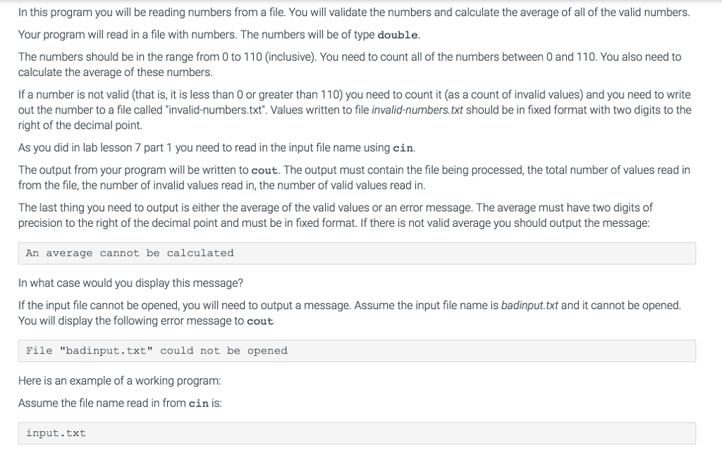 Solved In this program you will be reading numbers from a | Chegg.com