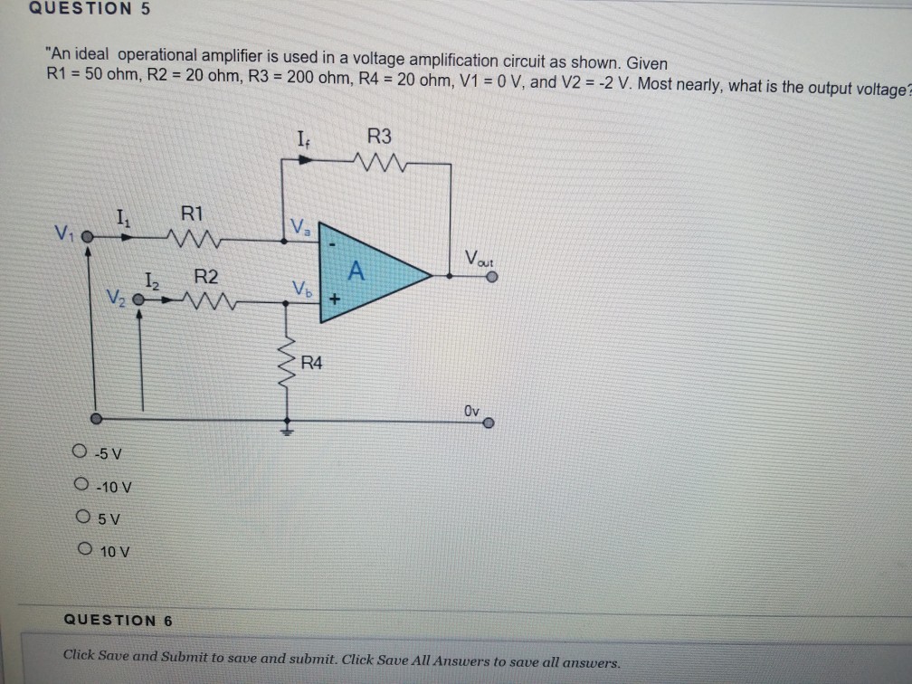 Solved QUESTION 5 An ideal operational amplifier is used in | Chegg.com