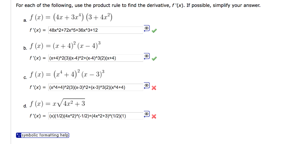 Solved For each of the following, use the product rule to | Chegg.com