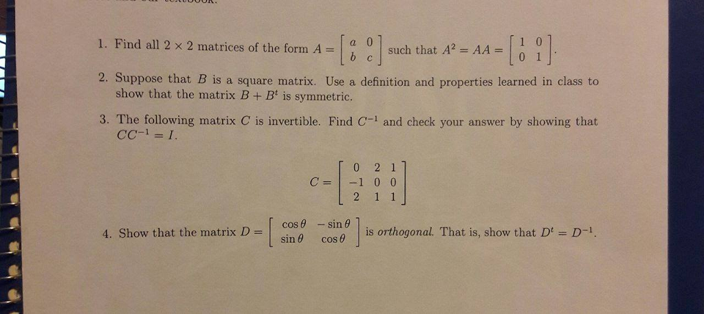 Solved Find all 2 times 2 matrices of the form A [a b o c] | Chegg.com