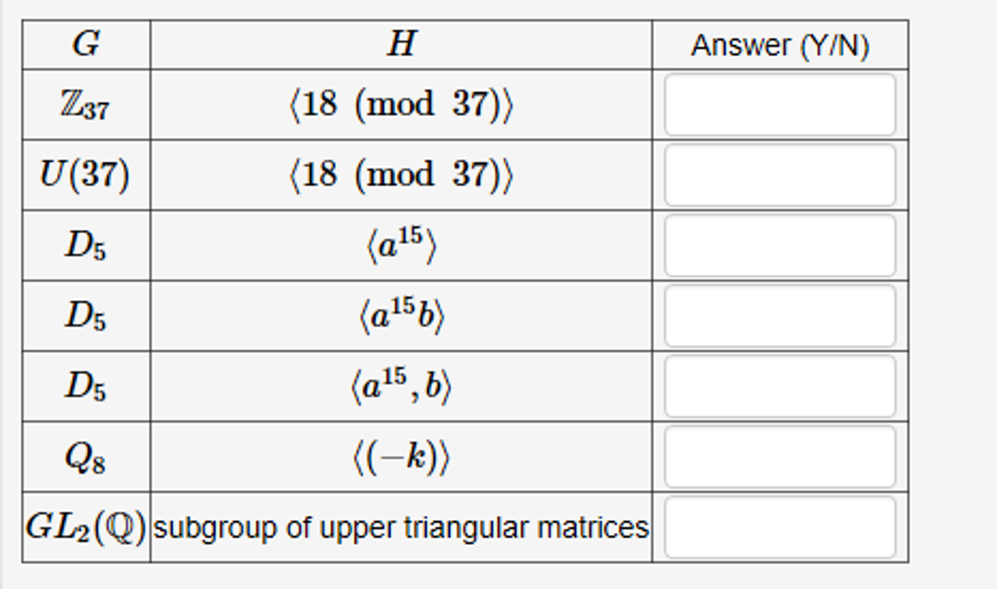 Solved For each of the following subgroups H of | Chegg.com