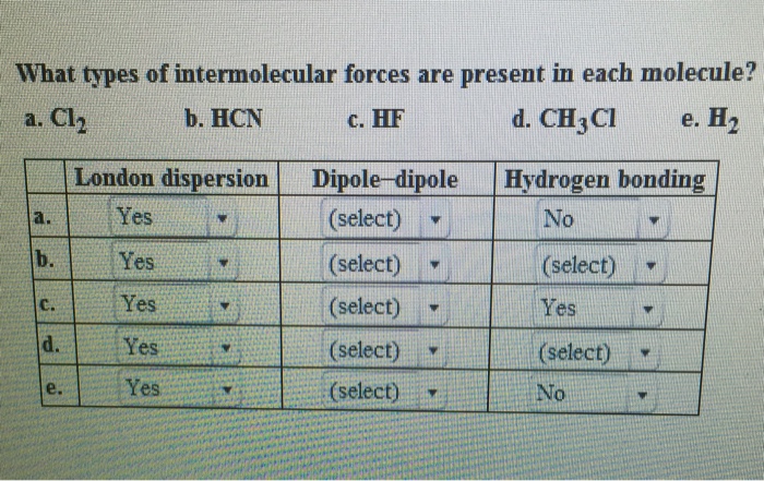Solved What types of inter-molecular forces are present in | Chegg.com