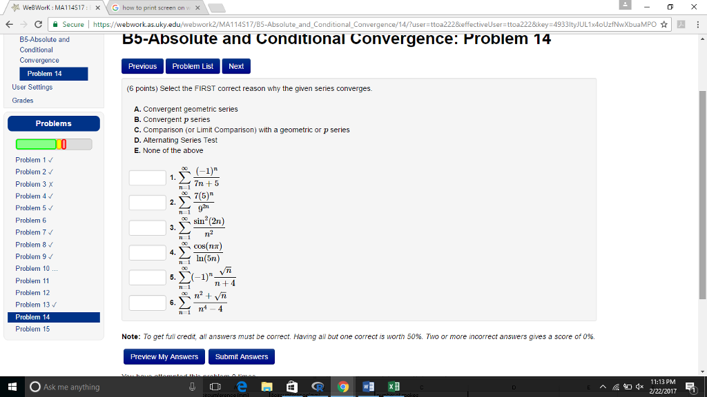 Solved Select the First correct reason why the given series | Chegg.com
