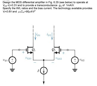 Design the MOS differential amplifier in Fig.6.29 | Chegg.com