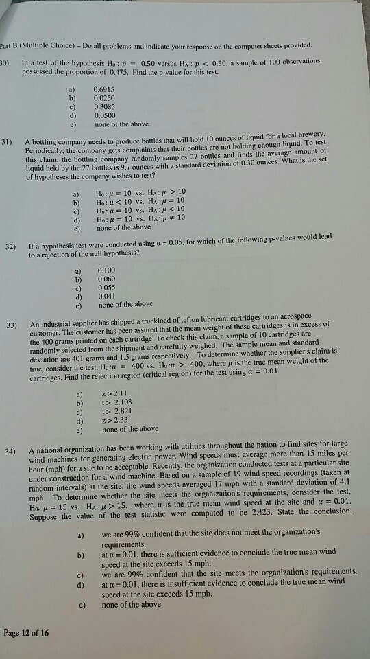 Solved Part B (Multiple Choice) - Do all problems and | Chegg.com