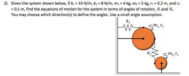 Solved 2) Given the system shown below, if ki- 10 N/m, k2 8 | Chegg.com