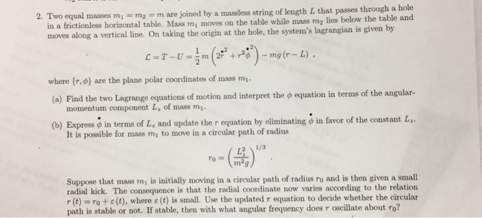 Solved Two equal masses m_1 = m_2 = m are joined by a | Chegg.com