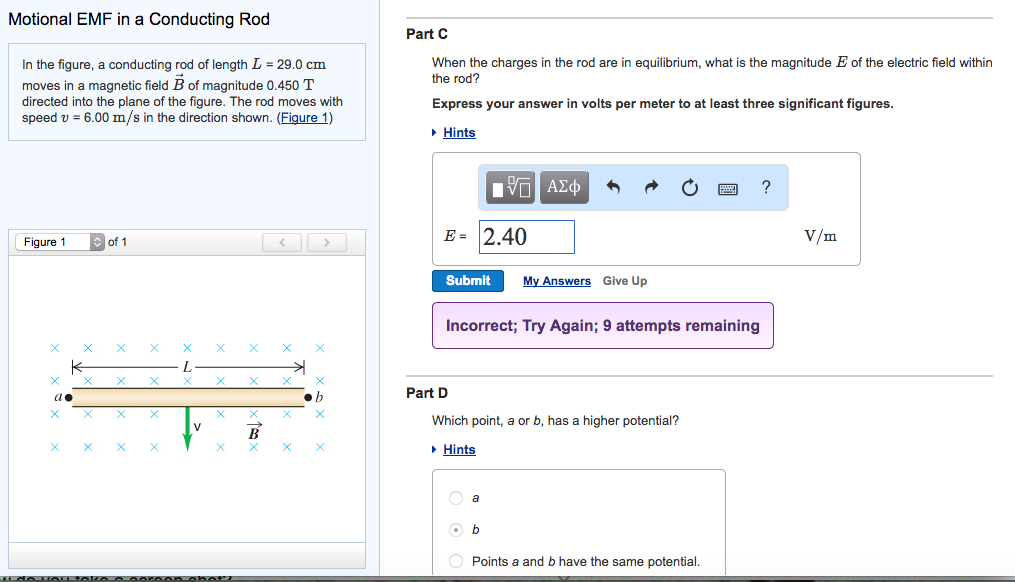 Solved Motional EMF in a Conducting Rod Part C When the | Chegg.com