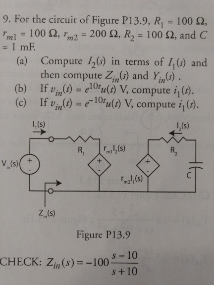 Solved 9. For the circuit of Figure P13.9, R1 = 100 Ω, r,n1 | Chegg.com