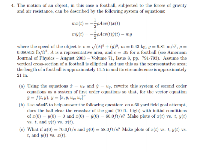 Solved The motion of an object, in this case a football, | Chegg.com