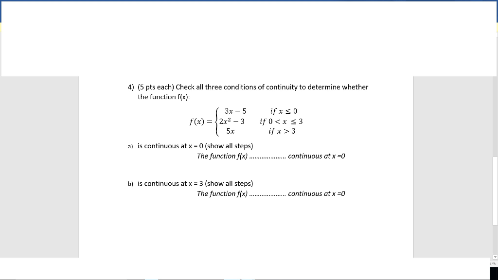 Solved Check all three conditions of continuity to determine | Chegg.com