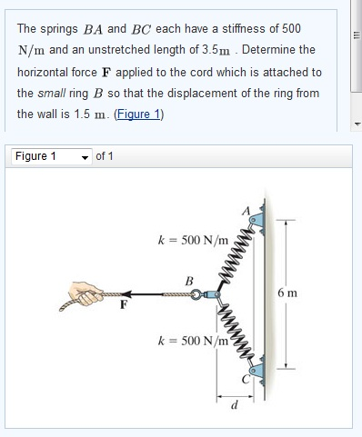 Solved The springs BA and BC each have a stiffness of 500 | Chegg.com